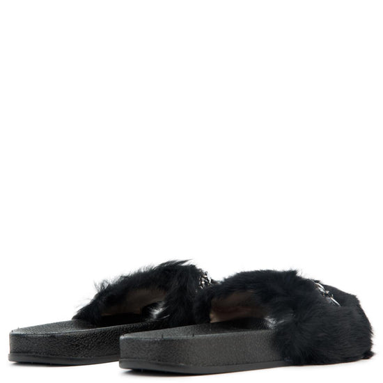 Furry Black Slides BLACK – TiltedSole.com